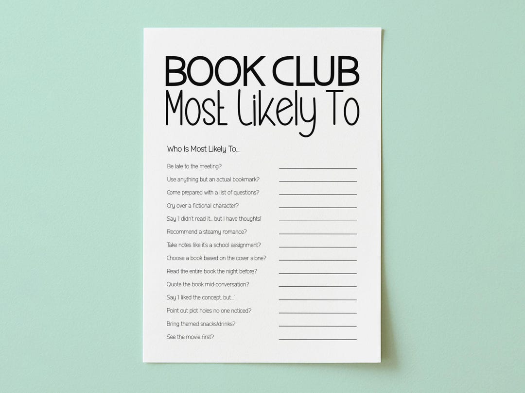 Book Club Most Likely to . Activities for Book Club Meeting . Fun Party ...