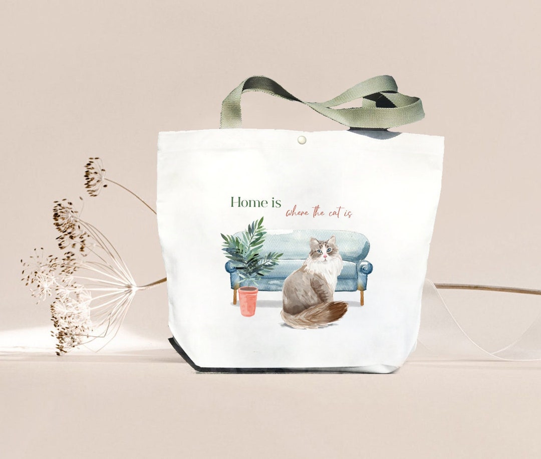 Cat Canvas Tote Bag, Personalised Shopping Bag, Custom Print, Cat Lover ...