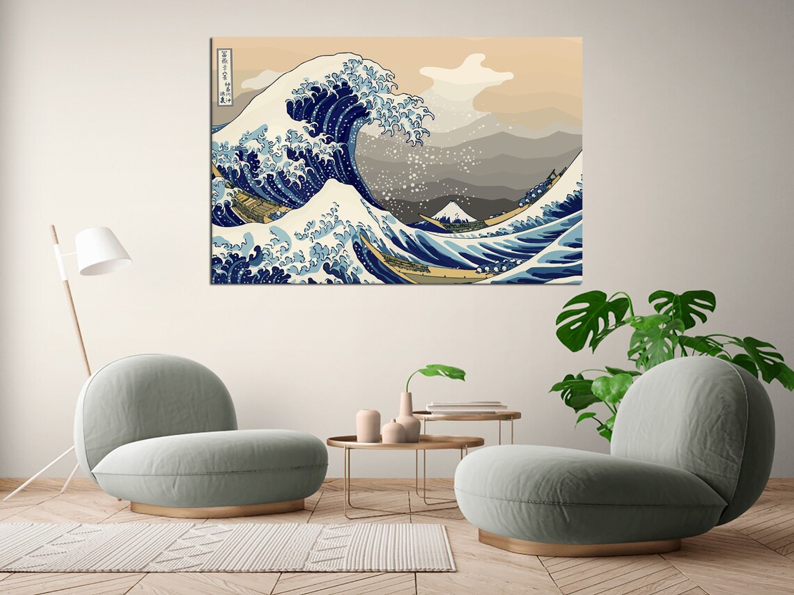 The Great Wave Japanese Canvas Print Reproduction Kanagawa - Etsy