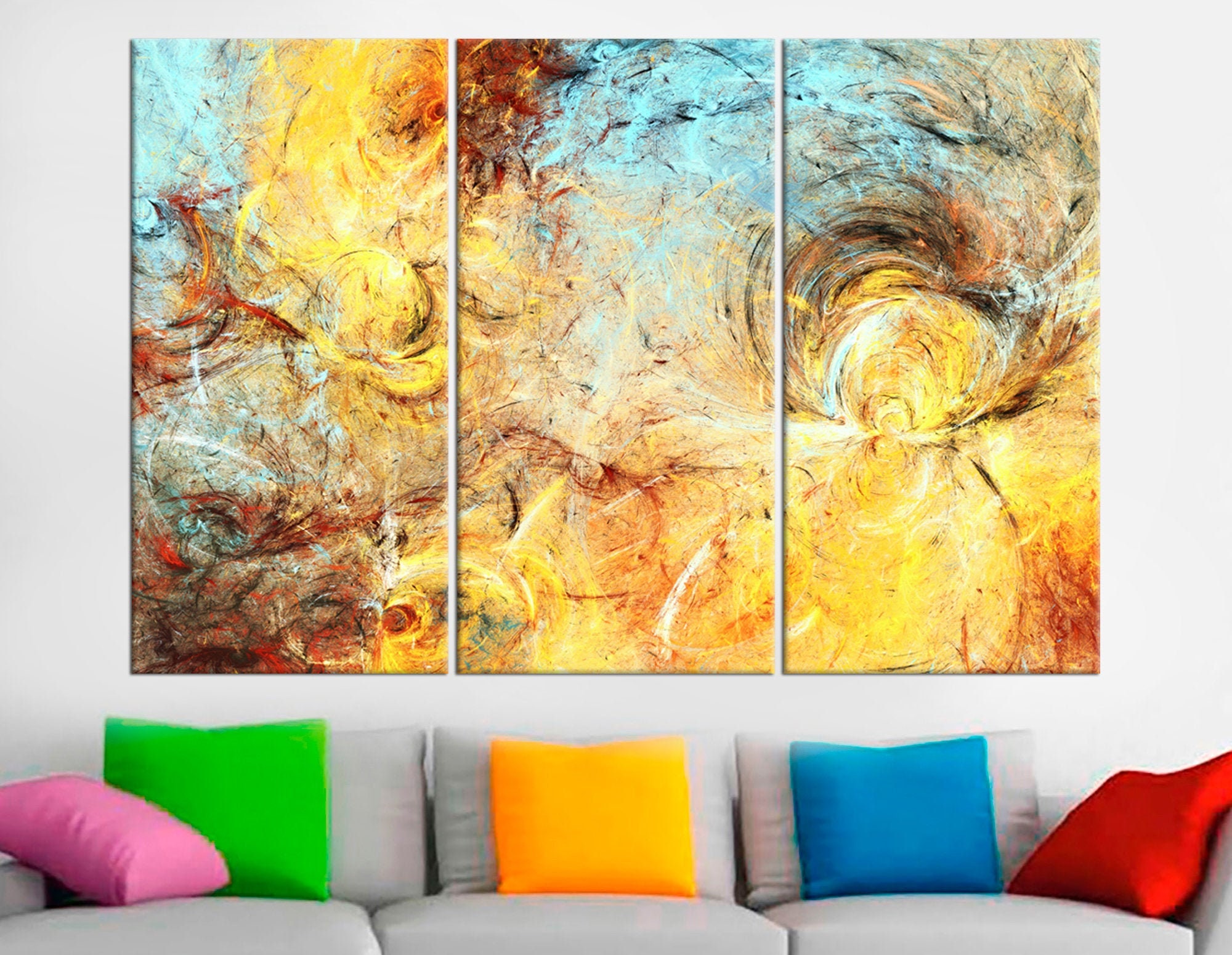 Modern Abstract Wall Art Colorful Abstract Painting Stretched | Etsy