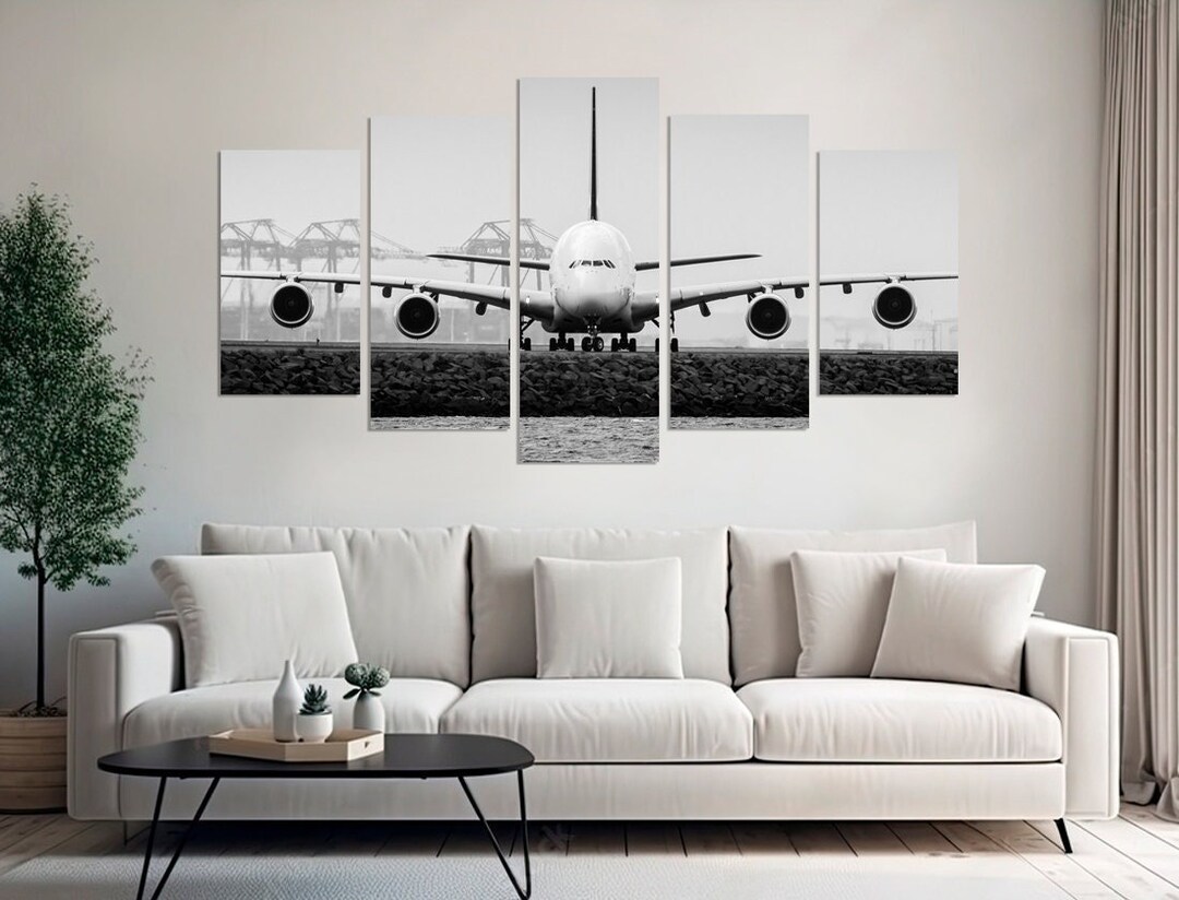Airbus A380 on Runway Stretched and Framed Canvas Print, Jet Airliner ...