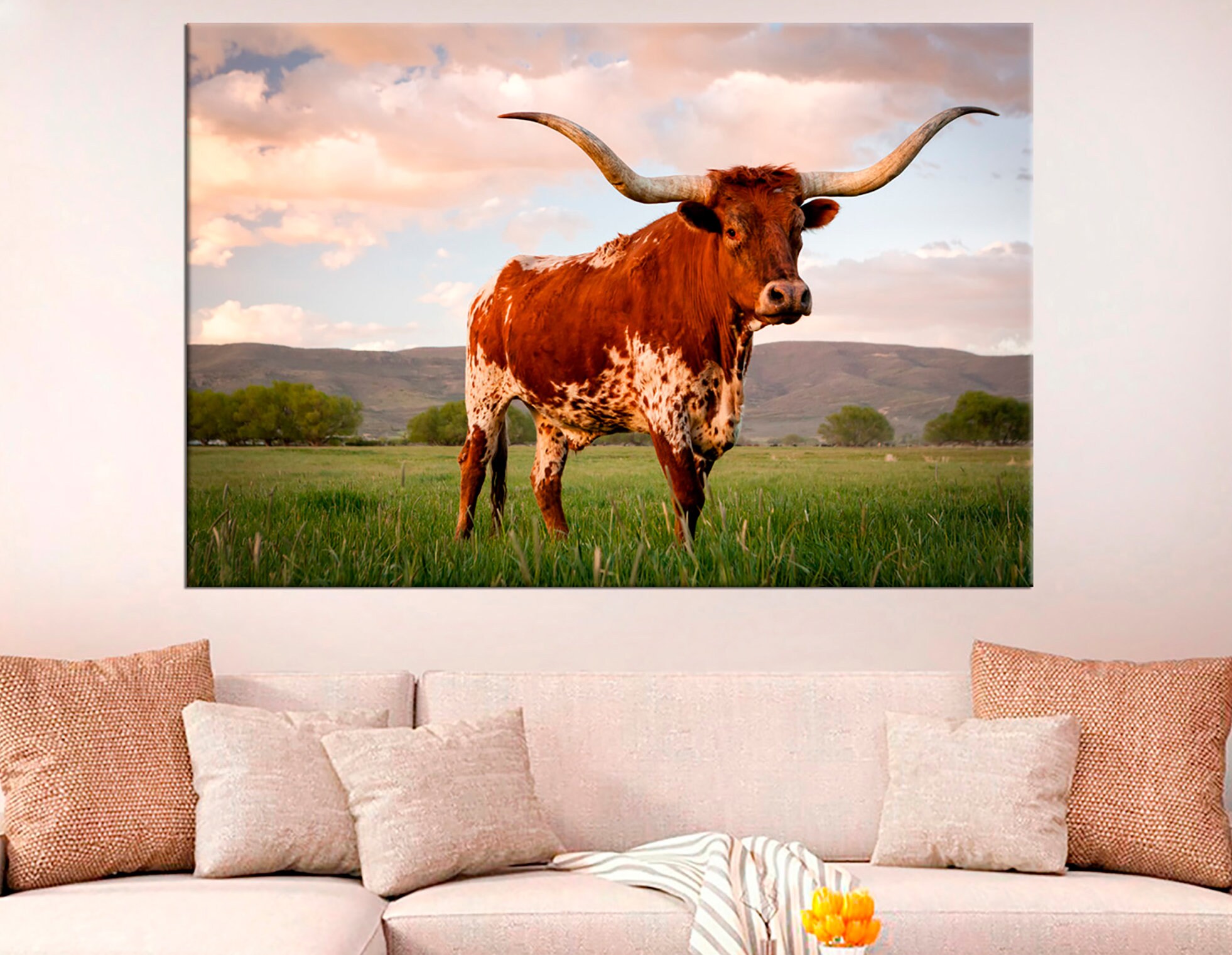 Large canvas Highland Cow Texas rodeo Animal Print western | Etsy