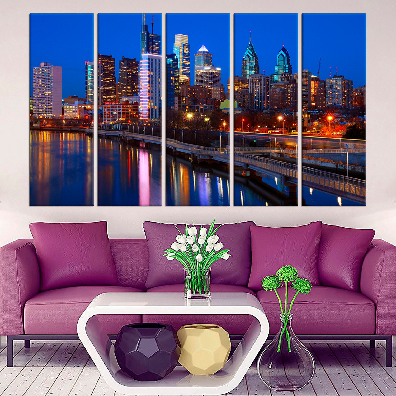 Philadelphia Canvas Downtown Skyline United States City Framed | Etsy