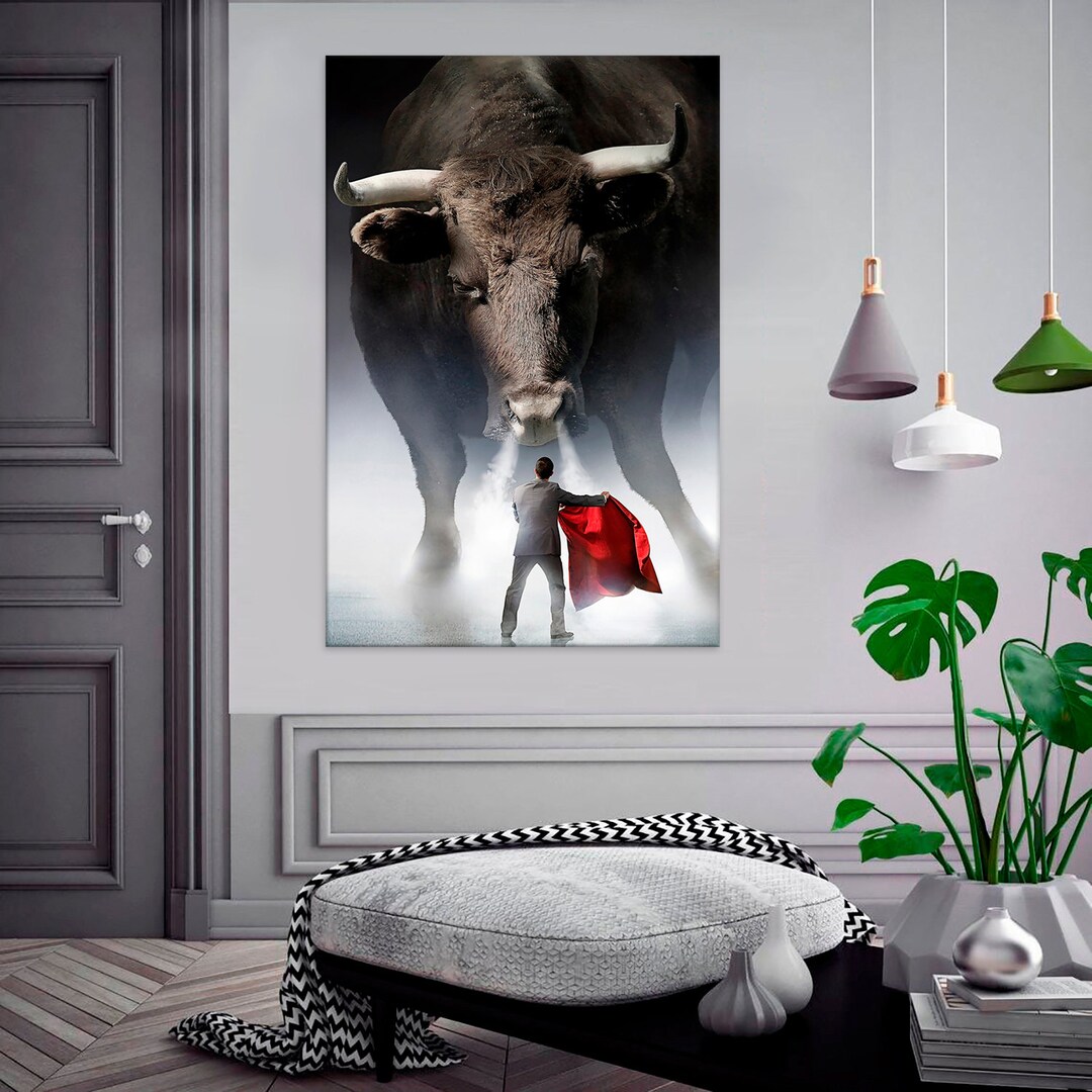 Matador and Angry Bull Wall Art Spanish Wall Decor Aggressive Animal ...