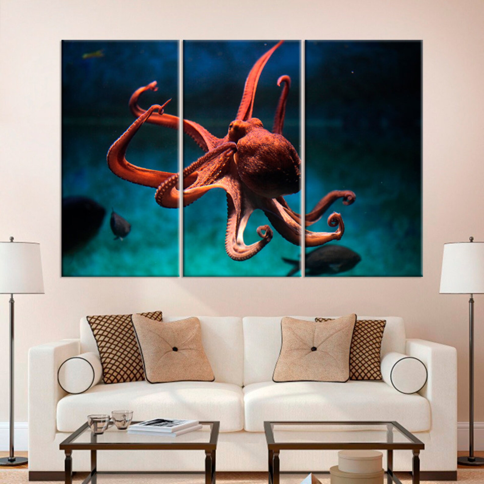 Octopus Canvas Animal Print Large Canvas Wall Hanging Under | Etsy