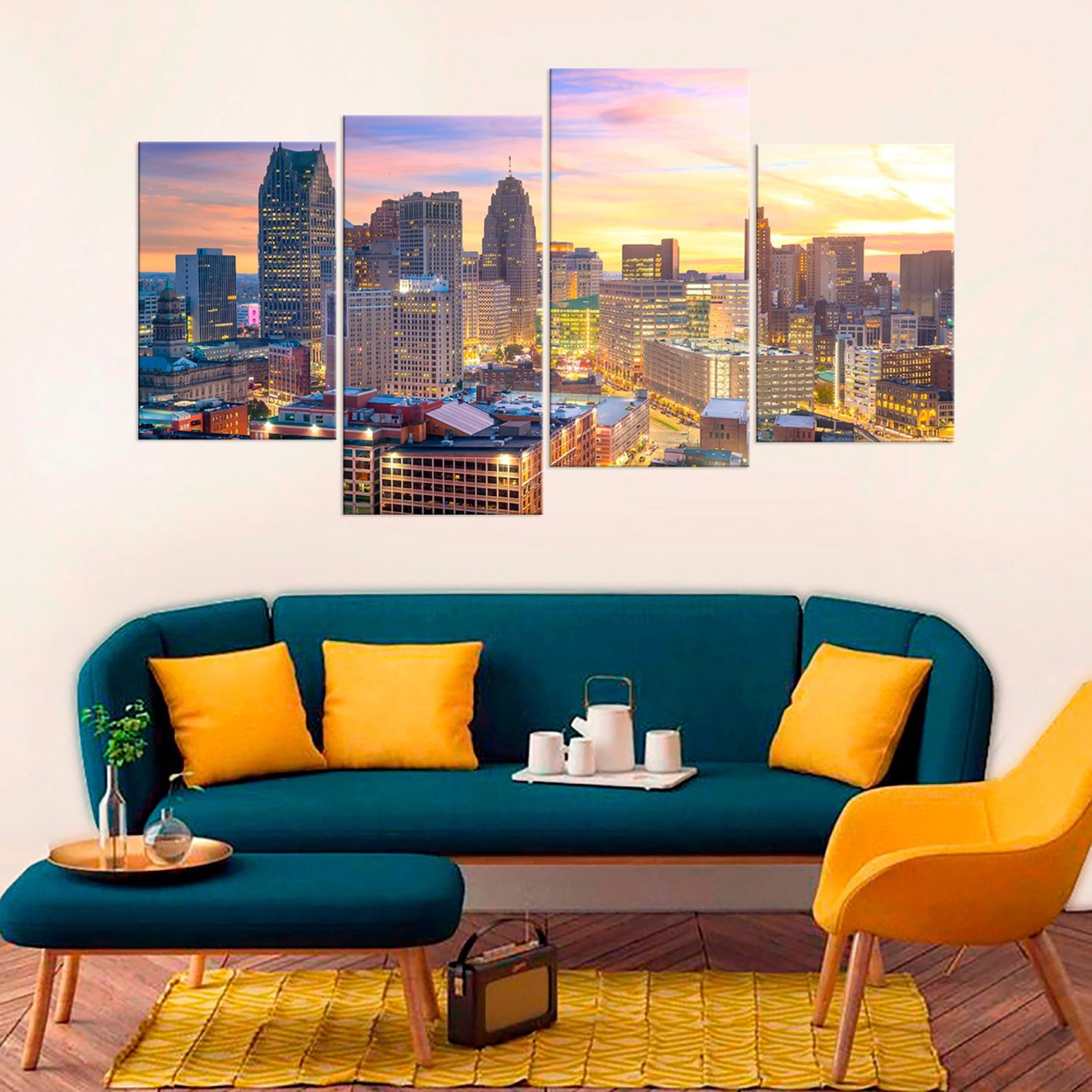 Detroit Canvas Print Skyline Poster Michigan Art Living Room - Etsy