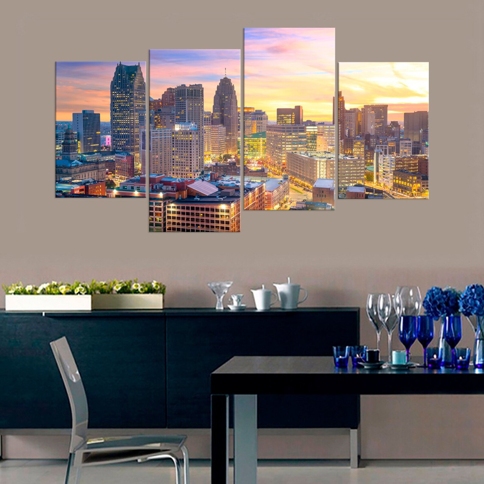 Detroit Canvas Print Skyline Poster Michigan Art Living Room - Etsy