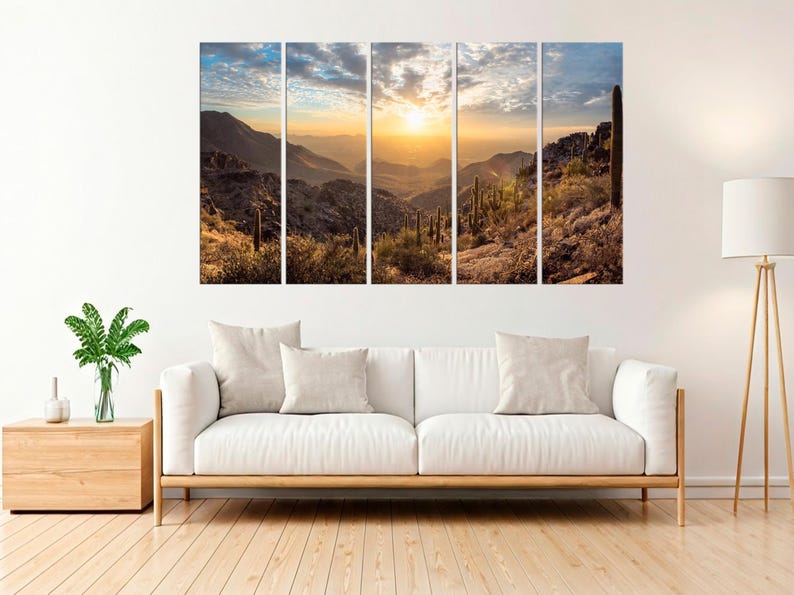 Conjunto de quadros decorativos em tela com pôr do sol no deserto do ...
