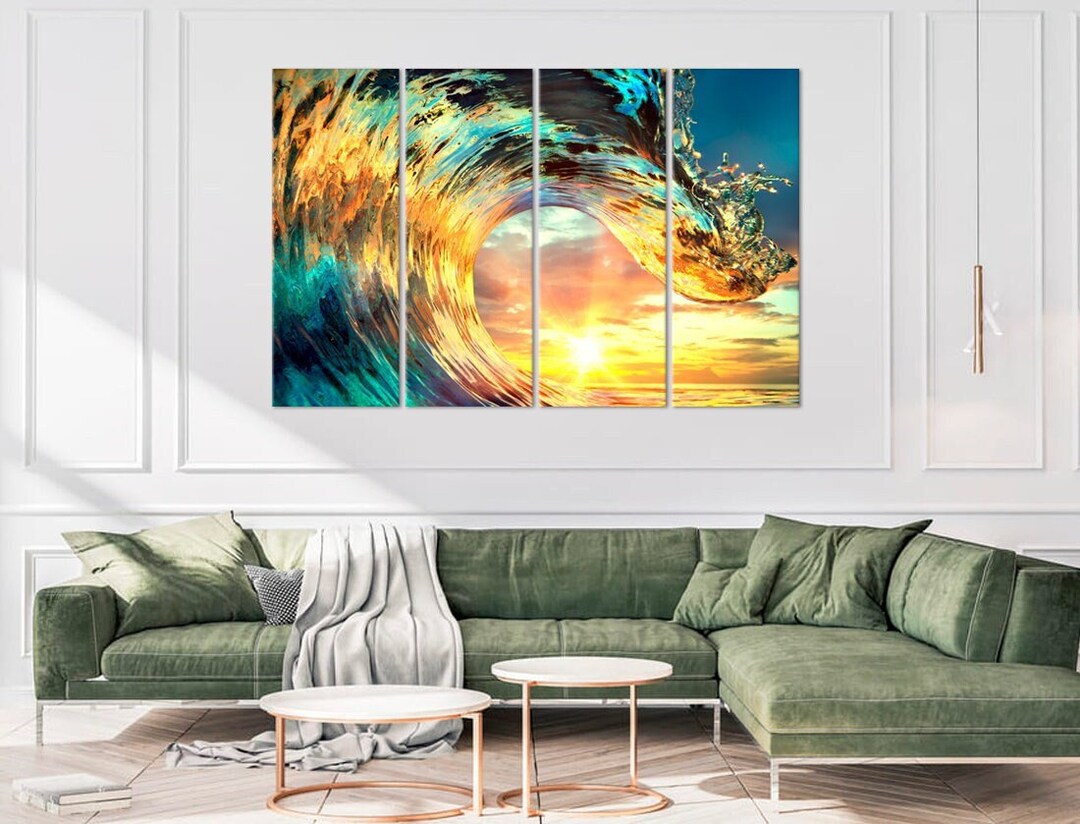 Colorful Ocean Wave Wall Decor Nautical Print on Canvas Big Wave Living ...