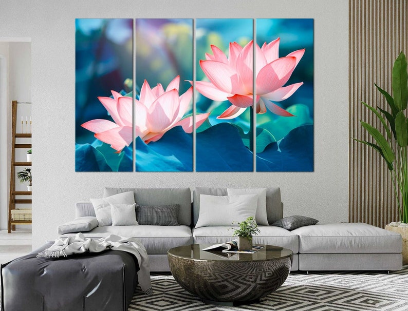 Pink Lotus Flower Wall Art Large Canvas Print Floral Wall Decoration ...