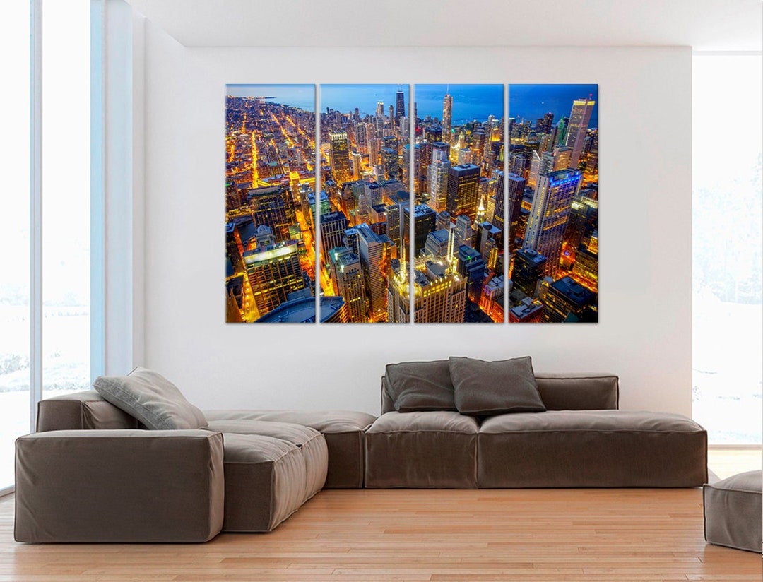 Illinois Print Chicago Night View City Skyline State Lake - Etsy