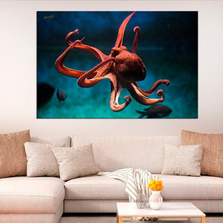 Octopus Canvas Animal Print Large Canvas Wall Hanging Under | Etsy