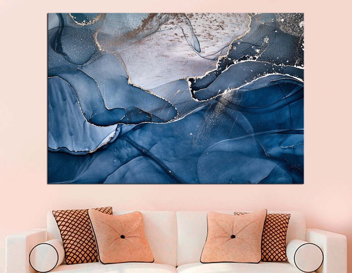 Blue Marble Wall Art Decor Modern Canvas Print Painting | Etsy