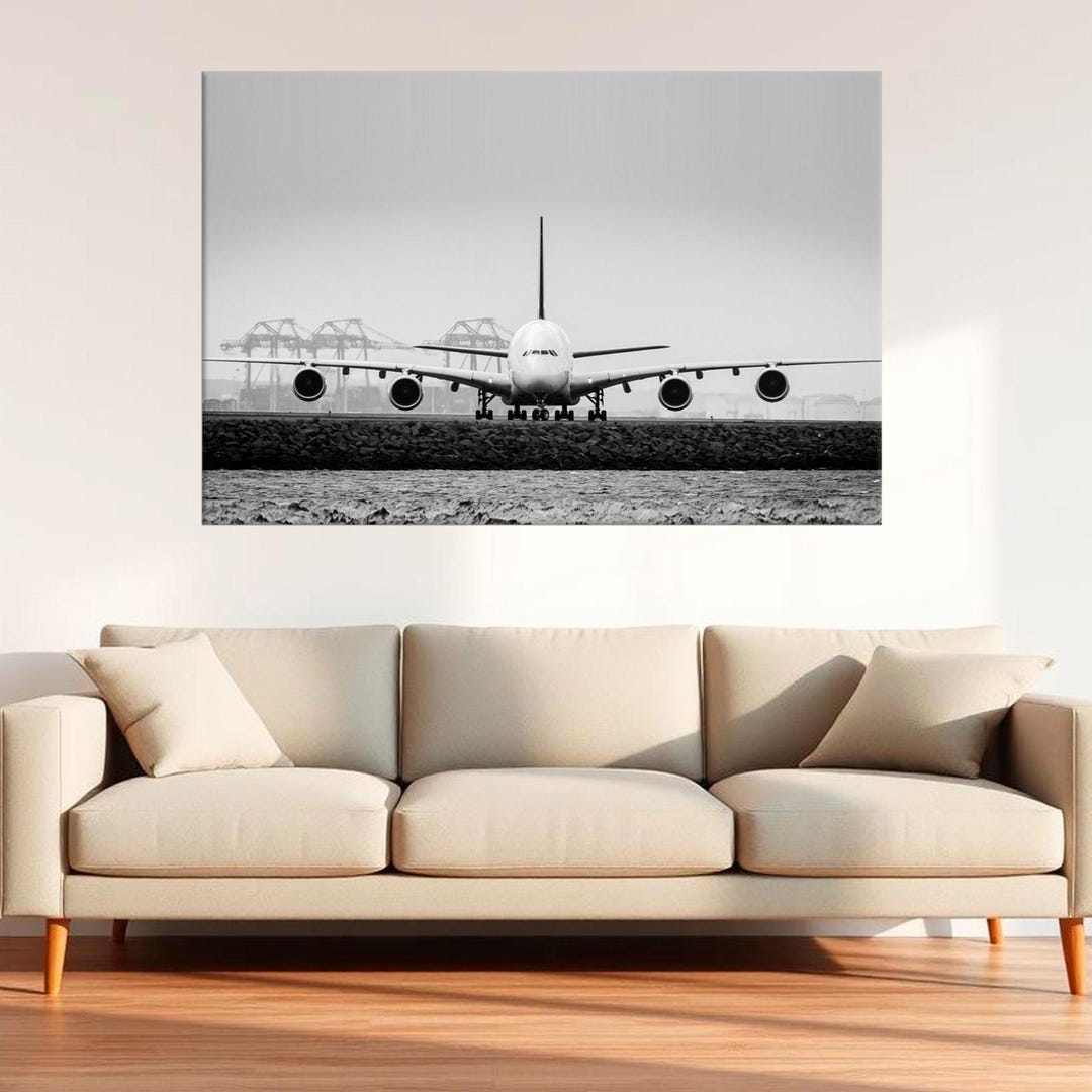 Airplane Wall Art, Black and White Canvas Print, Modern Aviation Canvas ...