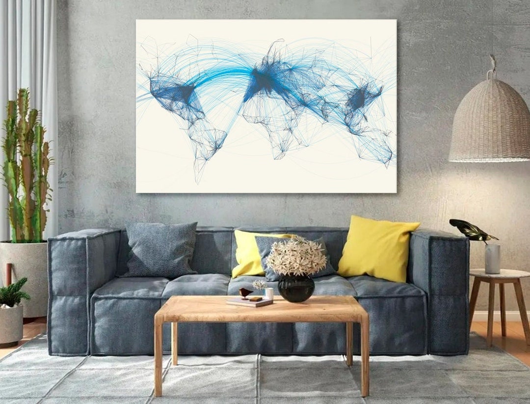 Flight Routes World Map Canvas Wall Art, Aviation Map Wall Art, Air ...