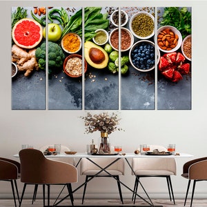 Healthy Food Wall Art - Kitchen Framed Picture - Fruits Vegetables ...