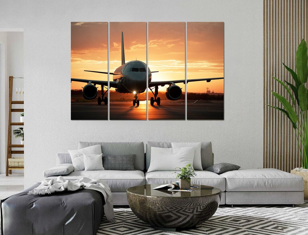 Aircraft Print Aviation Theme Wall Decoration Set Sunset Airplane ...