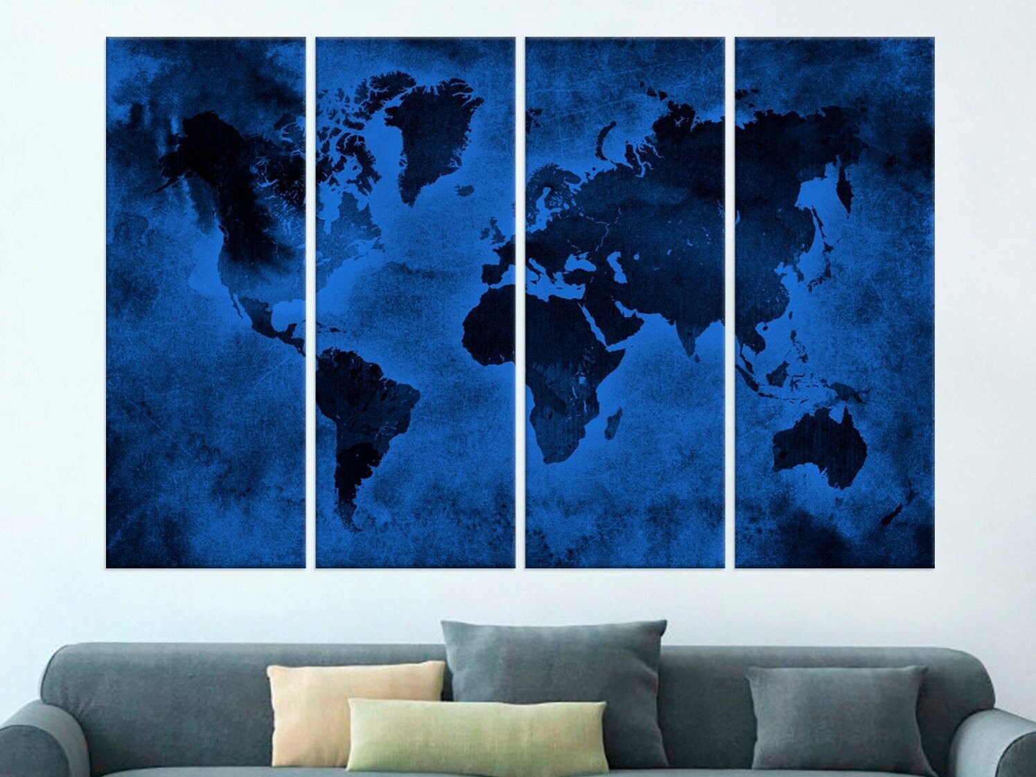 Gran mapa azul colorido mapa colorido lienzo impresión 5 | Etsy