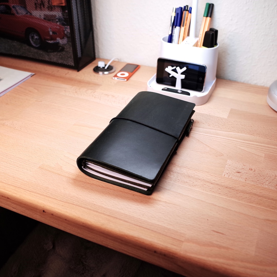 Leather Travelers Notebook Cover With Organizer Wallet Insert, Regular ...