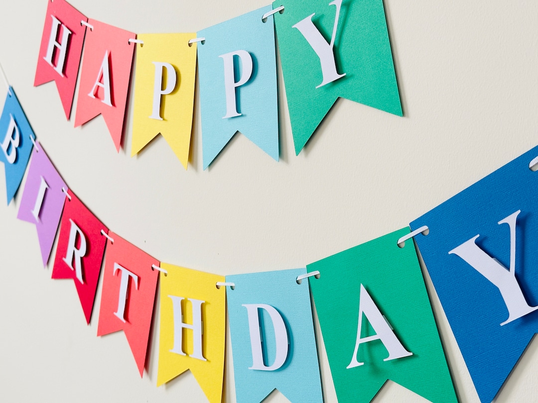 Rainbow Happy Birthday Banner: Colorful Party Garland - Etsy