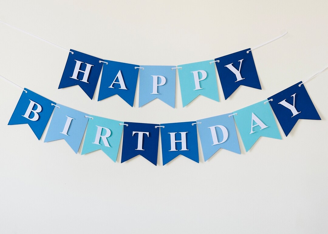 Custom Blue Happy Birthday Banner: Party Garland - Etsy