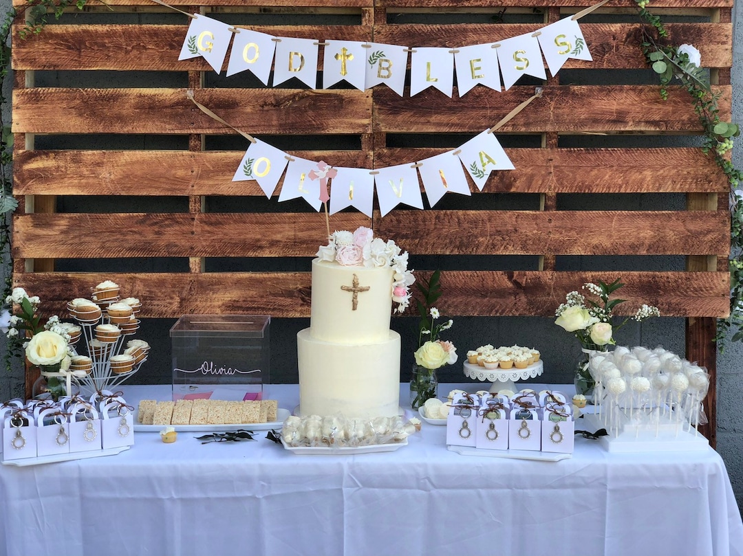 Personalized Christening Banner: Gold Foil God Bless, Rustic Chic Decor ...