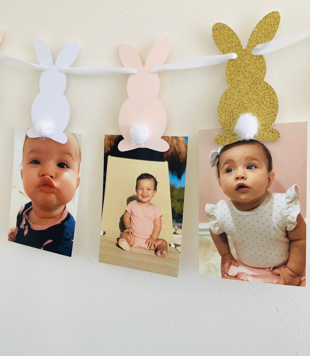 Bunny Photo Banner: Pink & White, Birthday Babyshower Decor - Etsy