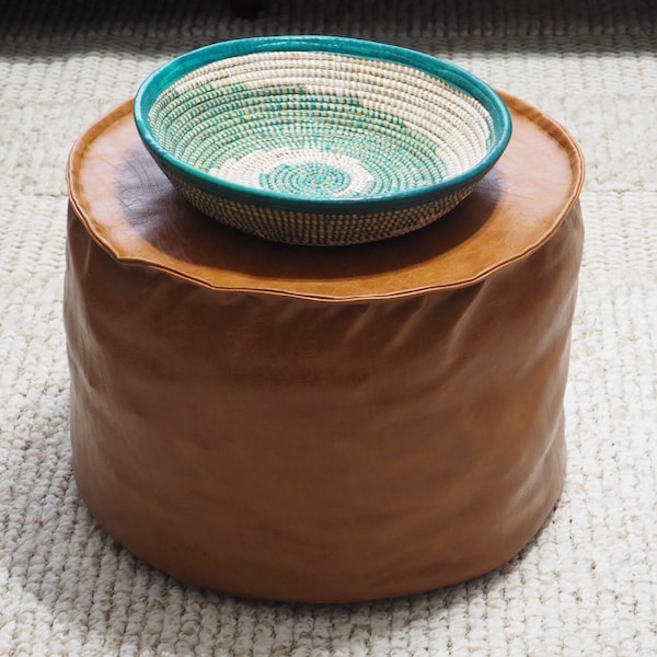 Leather Round Caramel Ottoman - Etsy