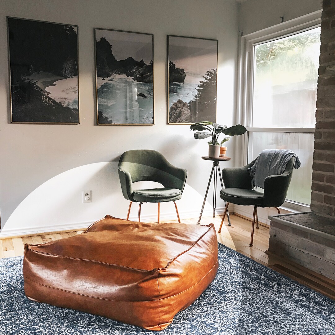 Stylish Poufs for Every Home Vegan Leather Handmade Caramel Unstuffed Etsy