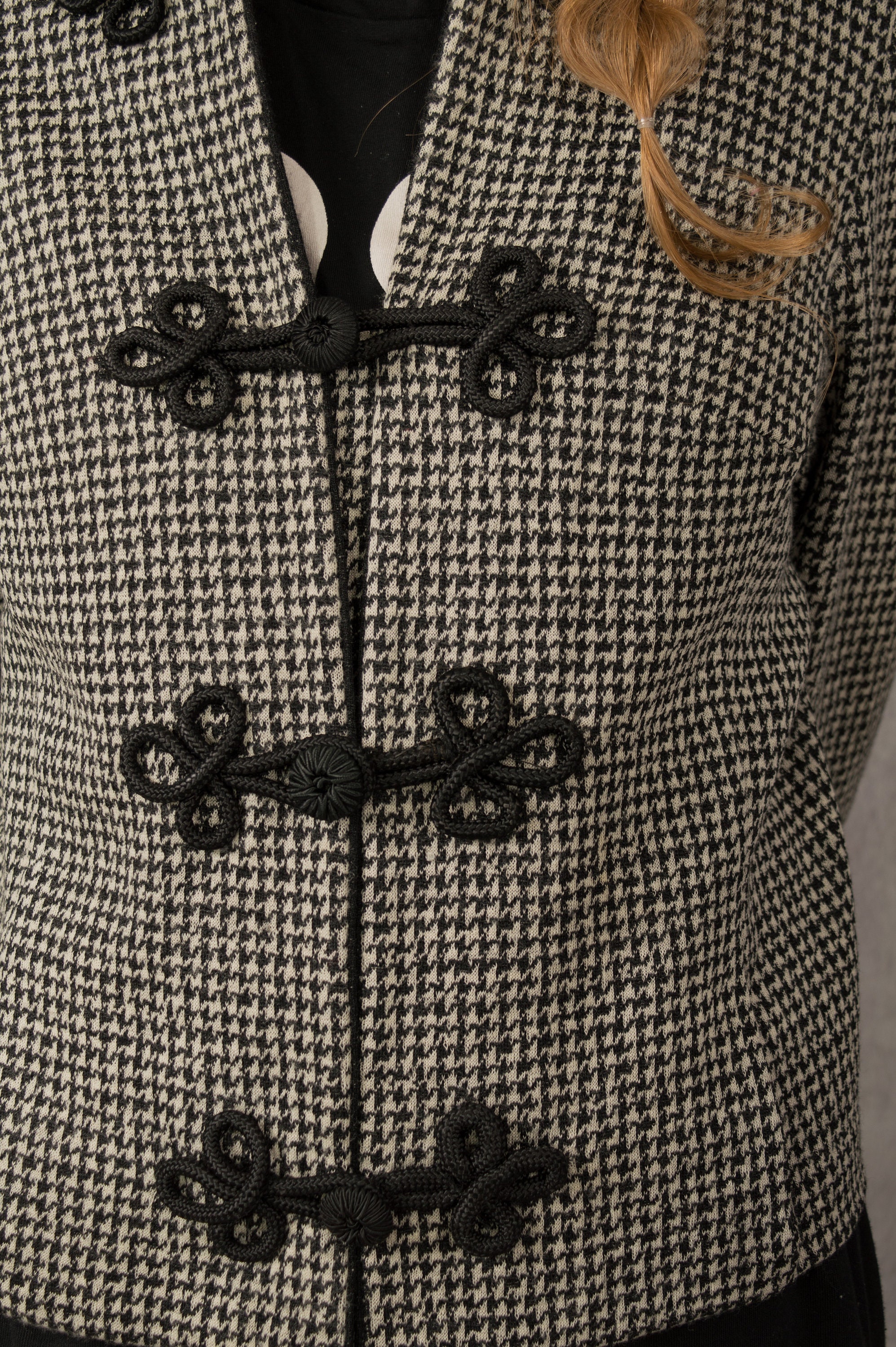 90s Cropped Blazer With Frog Closure Houndstooth Pattern in - Etsy