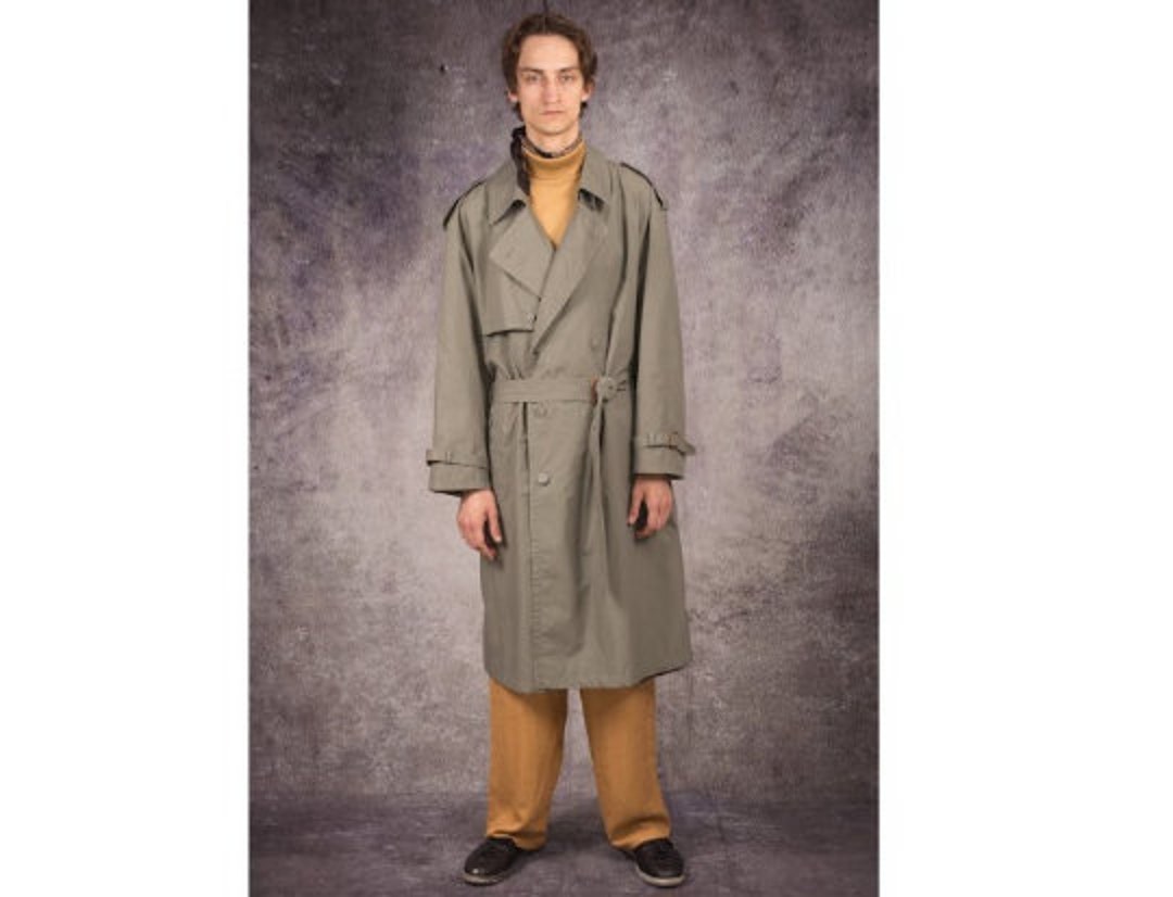 90s Long Trench Coat in Detective Style and Grey Color / Menswear ...