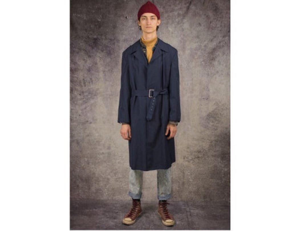90s Trench Coat in Detective Style and Navy Blue Color / Menswear ...