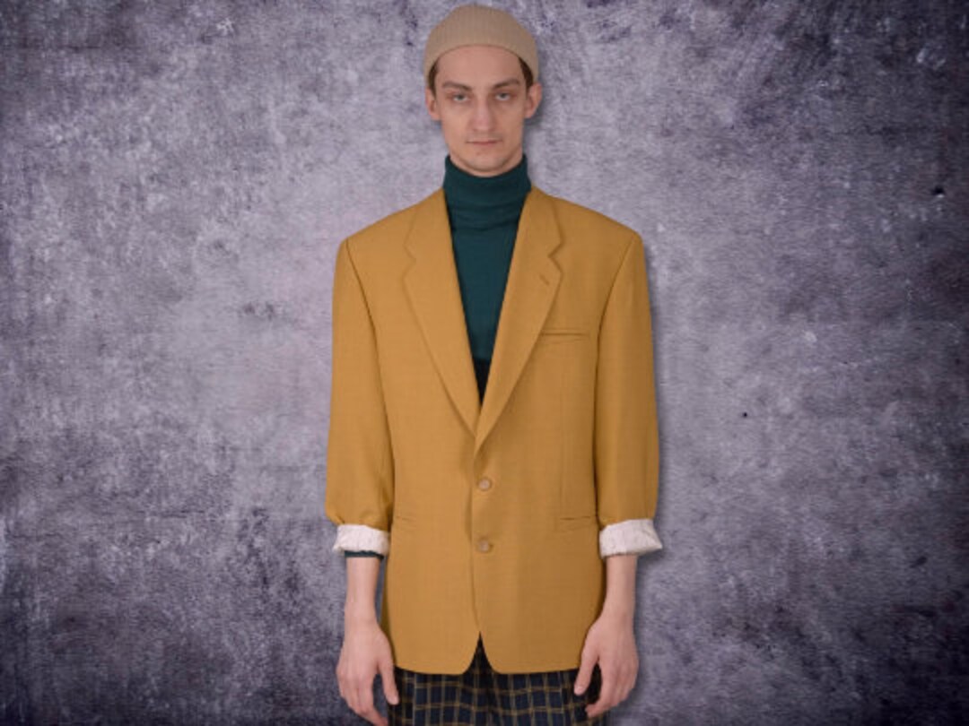 Vintage 90s Classic, Minimalistic, Mustard Color Blazer, Mens Jacket ...