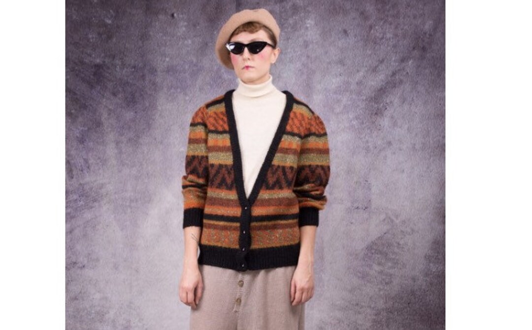 90s Cardigan, Sweater in Slouchy Style, With Stripes Pattern for ...