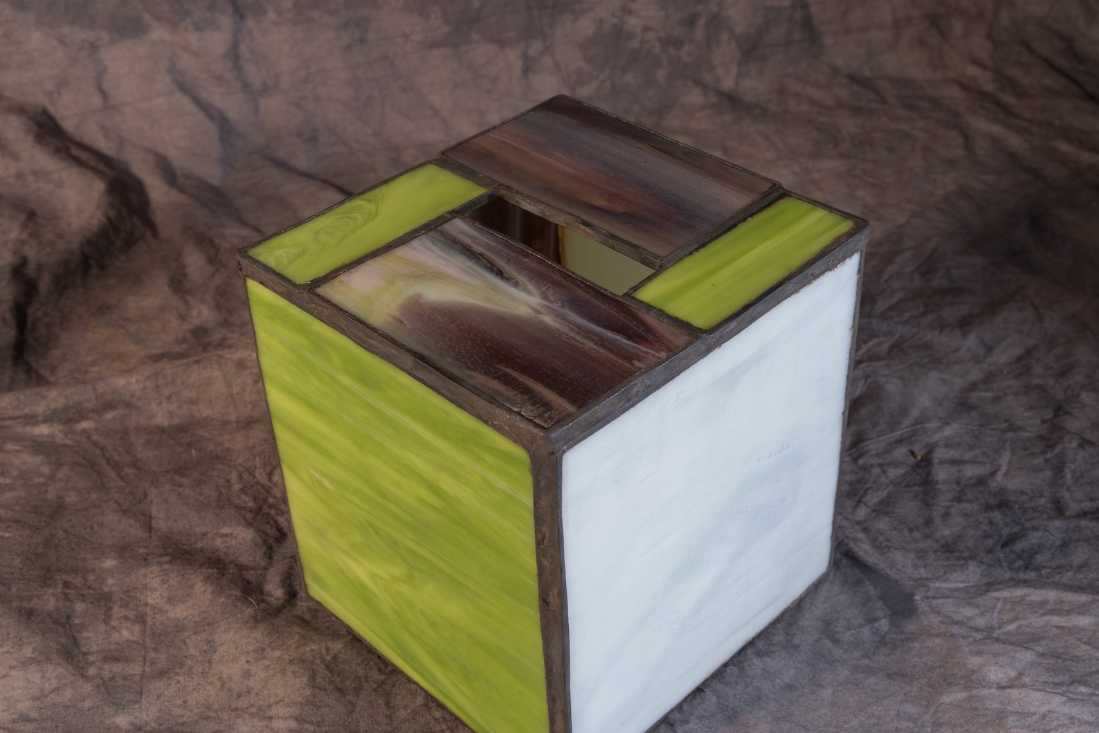 Stained Glass Tissue Box Cover in Waves, Green and White - Etsy