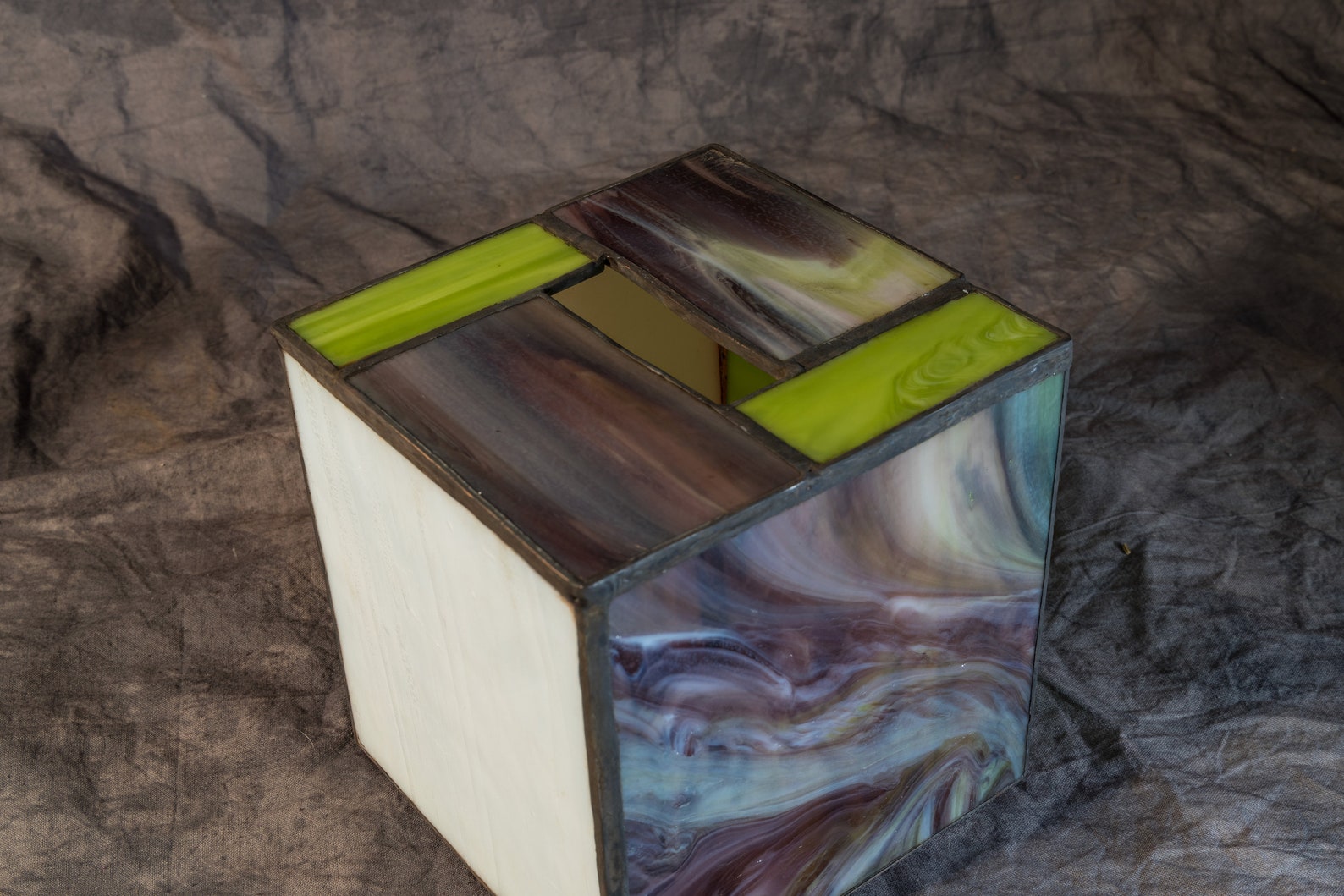 Stained Glass Tissue Box Cover in Waves, Green and White - Etsy