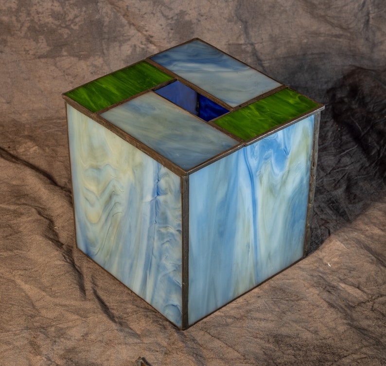 Stained Glass Tissue Box Cover in Blue - Etsy