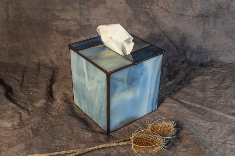 Stained Glass Tissue Box Cover in Deep Blue and Ocean - Etsy