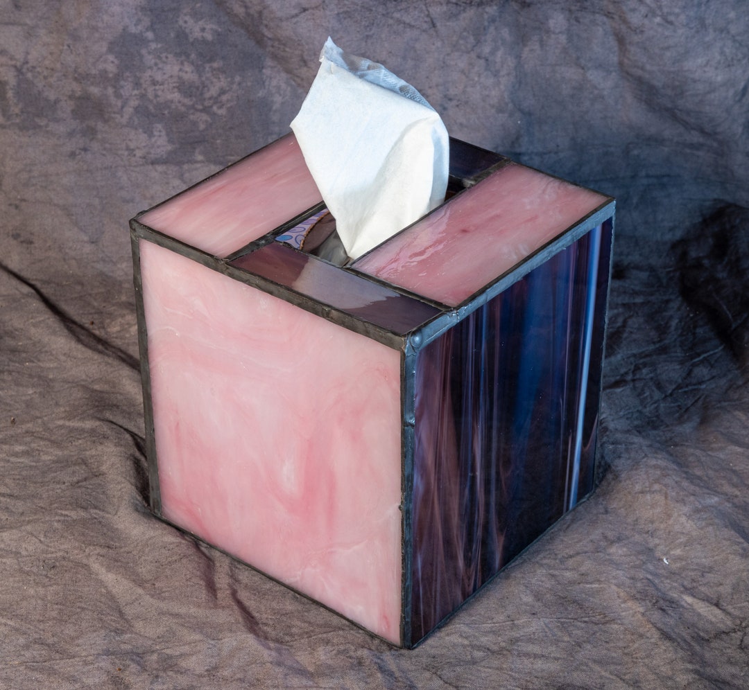 Stained Glass Tissue Box Cover in Pink, Purple and White - Etsy