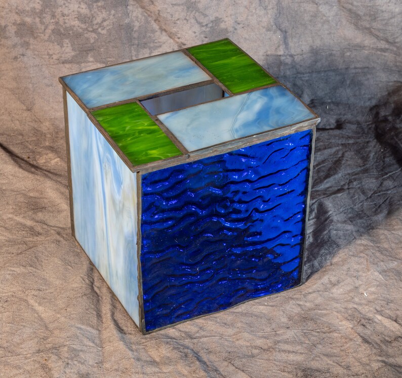 Stained Glass Tissue Box Cover in Blue - Etsy