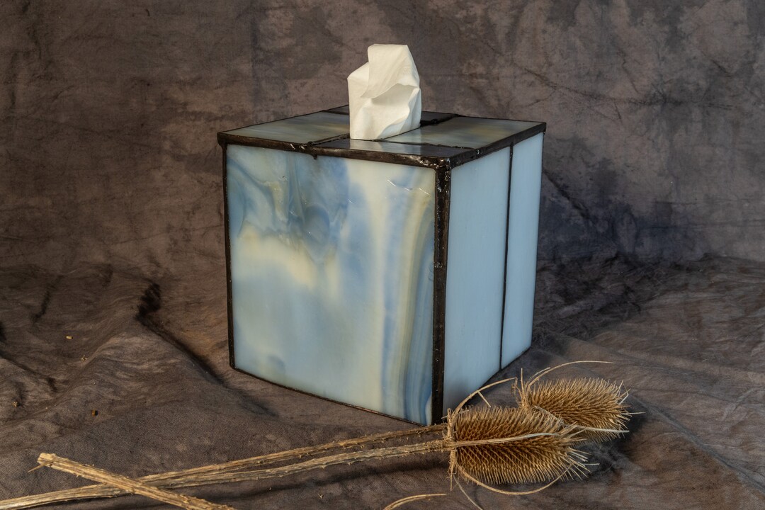 Stained Glass Tissue Box Cover in Deep Blue and Ocean - Etsy