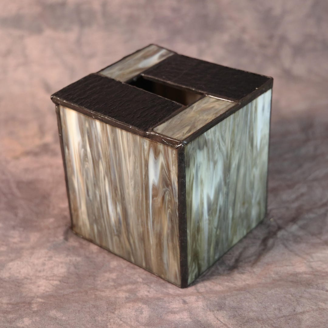 Stained Glass Tissue Box Cover in Grey Streaks and Black. One of a Kind ...