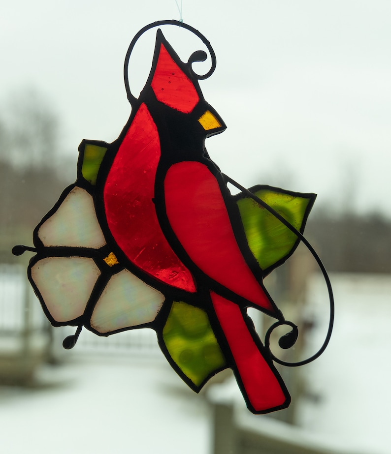 Stained Glass Cardinal Window Hanging Suncatcher. - Etsy