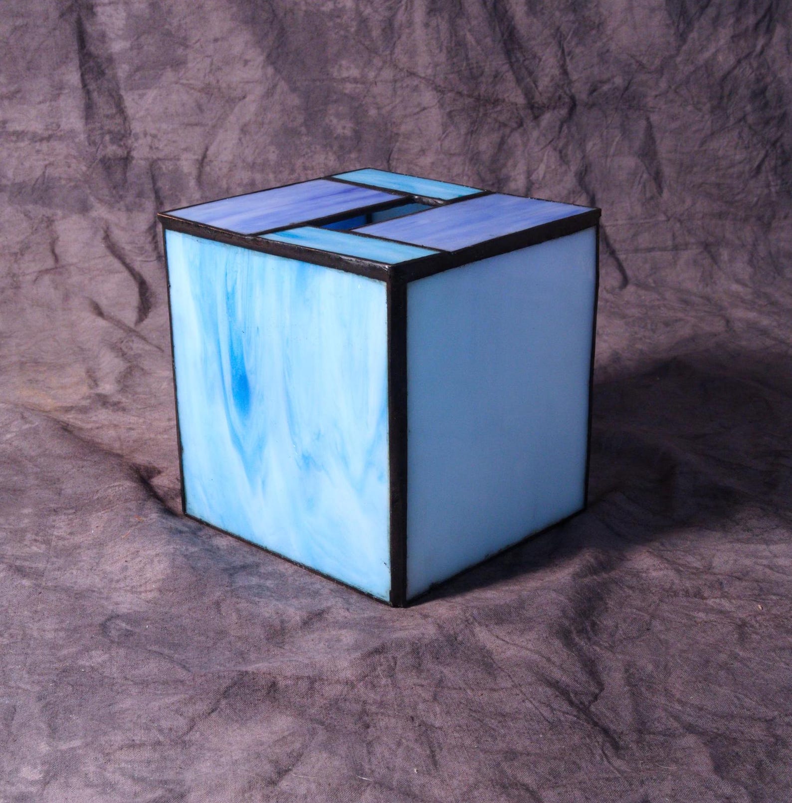 Stained Glass Tissue Box Cover in Blue White, Blue Opalescent, White ...