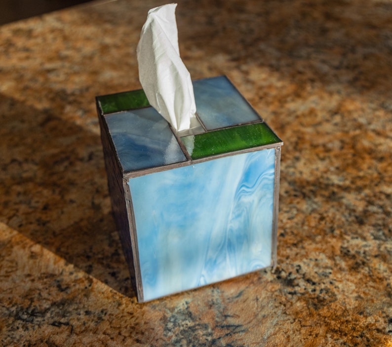 Stained Glass Tissue Box Cover in Blue - Etsy