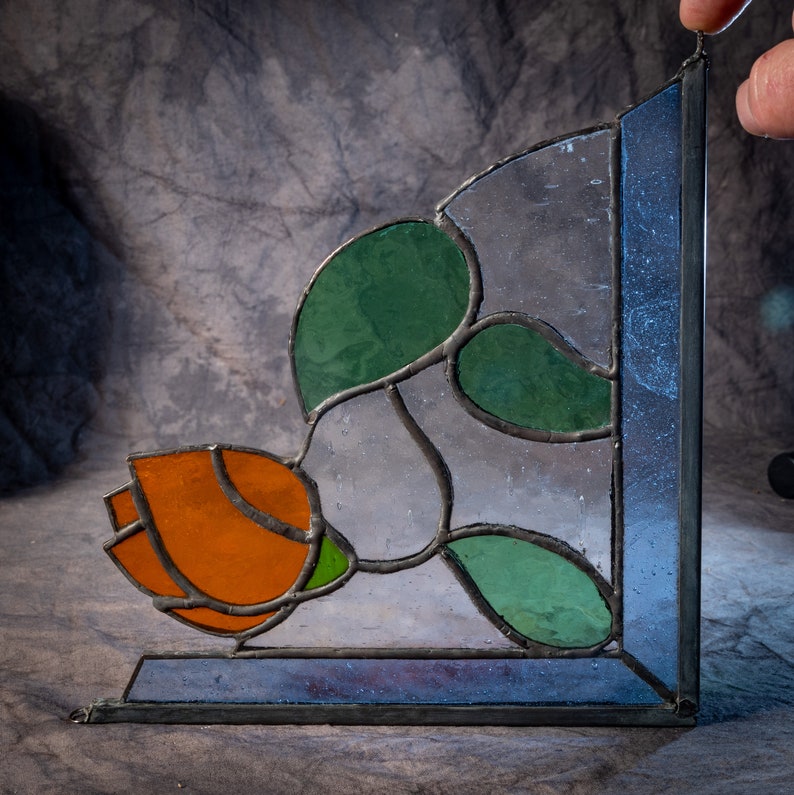 Stained Glass Corner Panel Featuring an Orange Tulip Flower - Etsy
