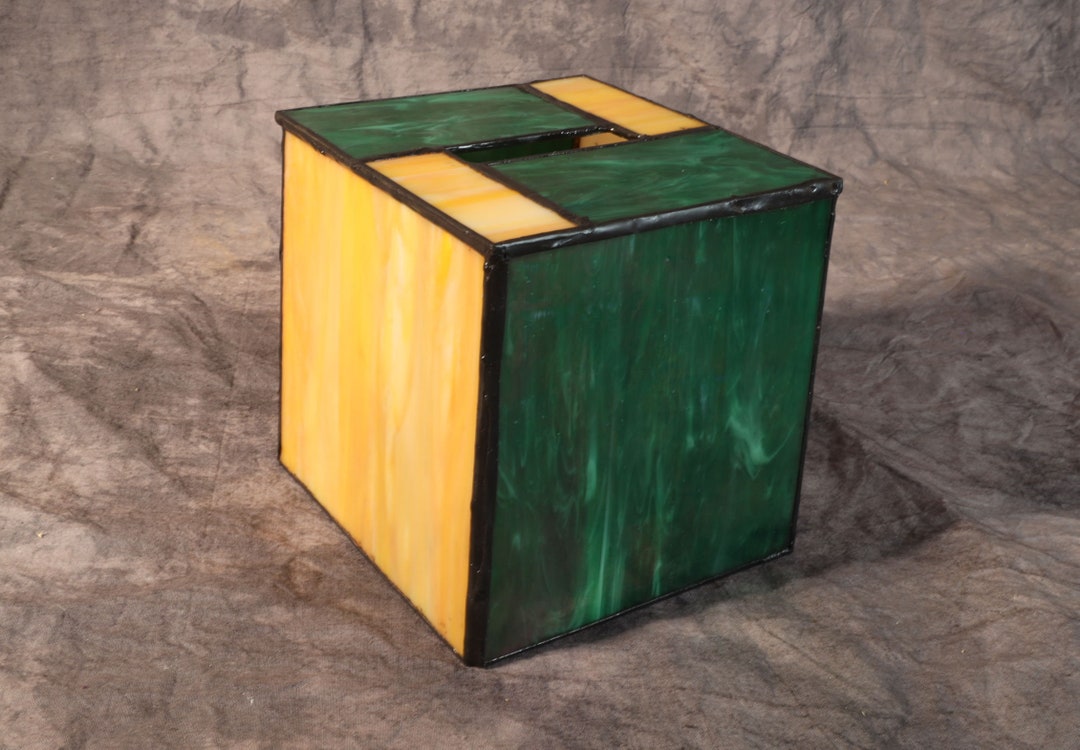 Stained Glass Tissue Box Cover in Orange, Green and White - Etsy