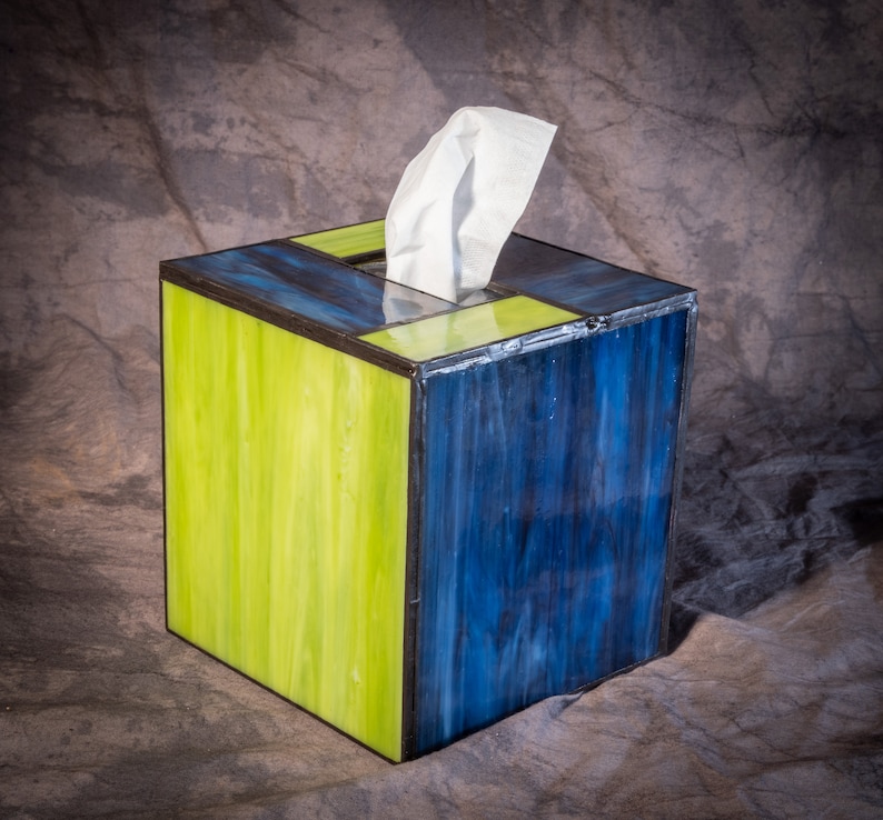 Stained Glass Tissue Box Cover in Green and Blue - Etsy