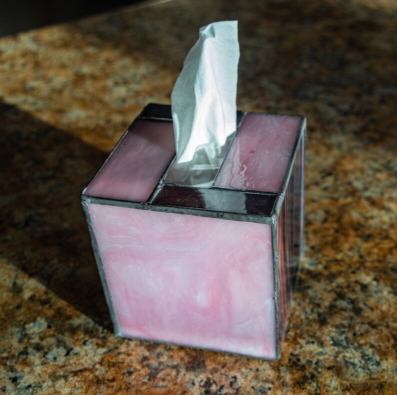 Stained Glass Tissue Box Cover in Pink, Purple and White - Etsy