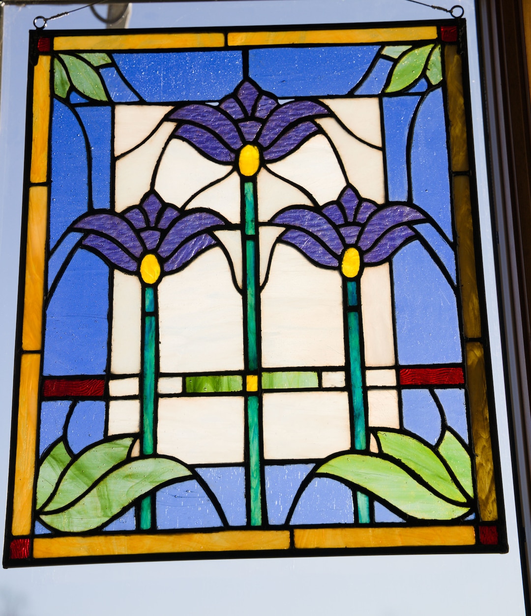 3 Flowers - Craftsman Style, Stained Glass Window Panel - Etsy
